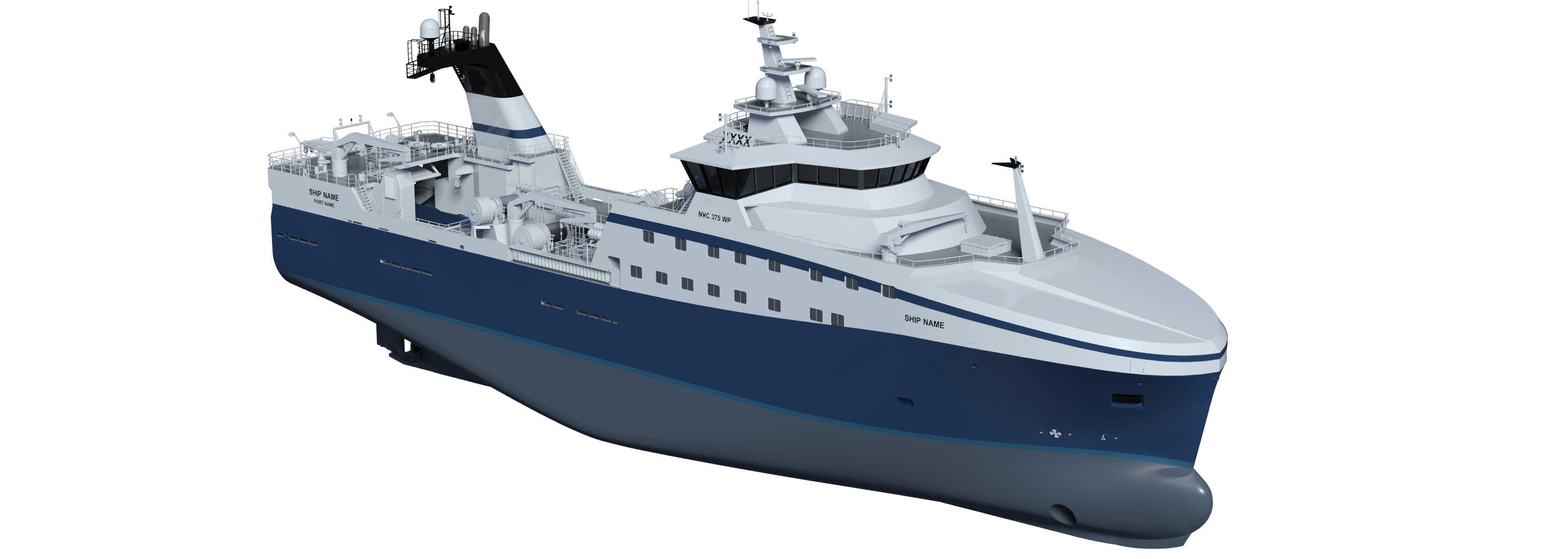 Stern trawler vessel design - NVC 375 WP trawler - Kongsberg Maritime